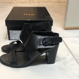 Reba | Shoes | Reba Black Leather Scrappy Chunky Heels | Poshmark